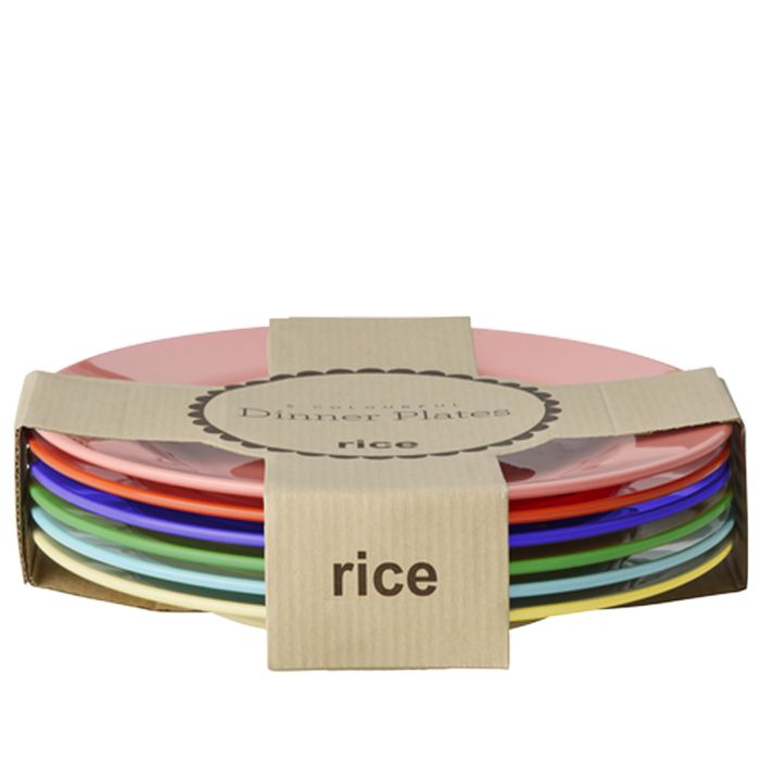 RICE 6 Large Melamine PLATES Assorted Colors